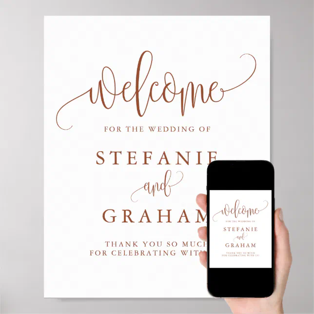 Pretty Calligraphy Terracotta Wedding Welcome Poster | Zazzle