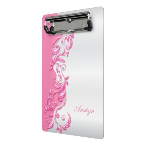 Pretty Candy Pink Ornate on White Satin Design Mini Clipboard | Zazzle