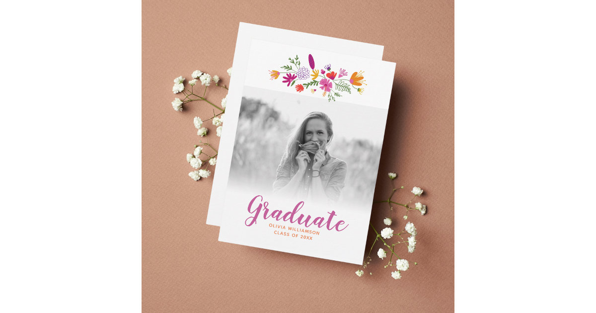 Pretty Chic Floral Graduate Photo Graduation Party Invitation | Zazzle