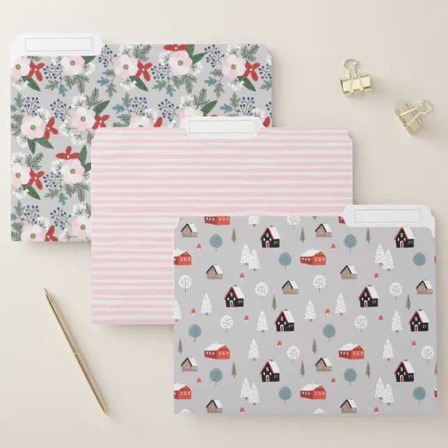 Pretty Christmas Patterns File Folder | Zazzle