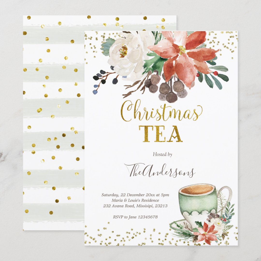 Pretty Christmas Tea Party Invitation | Zazzle