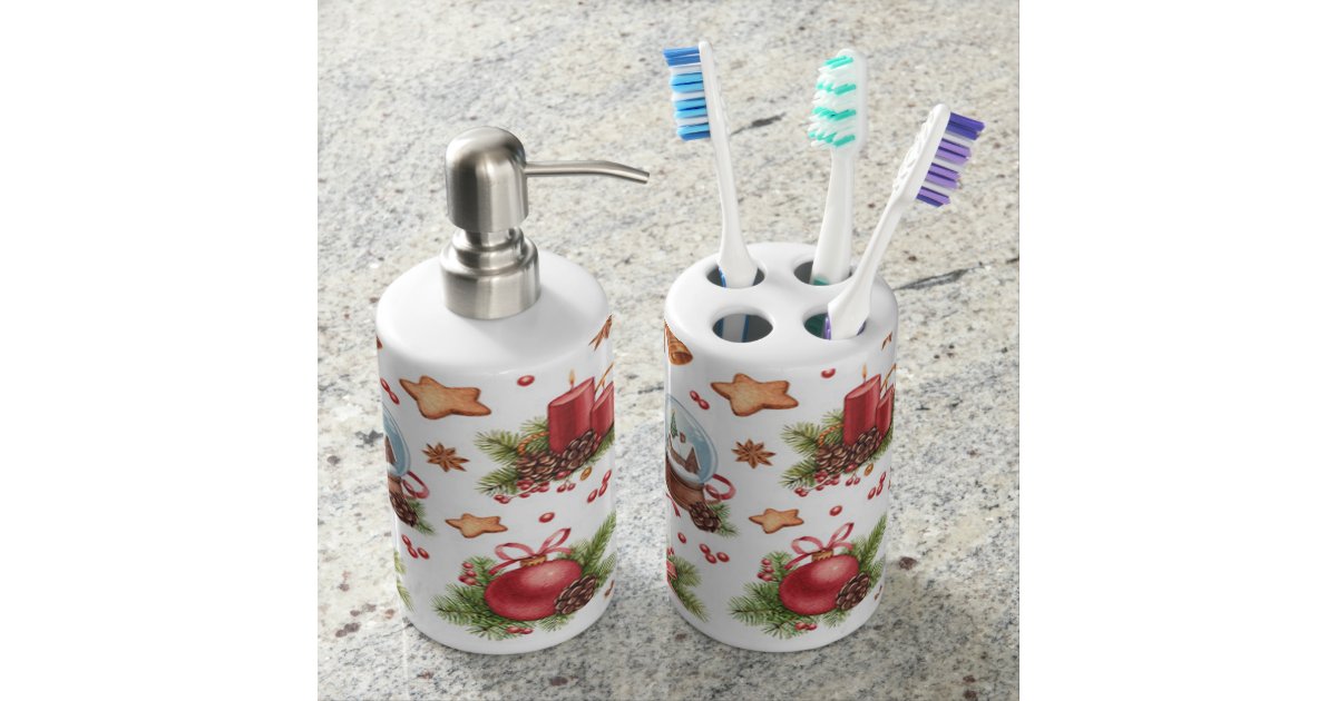 Pretty Christmas Toothbrush Holder Soap Dispenser | Zazzle