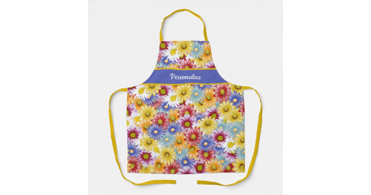 Pretty Colorful Daisies Fun Floral Design Apron | Zazzle