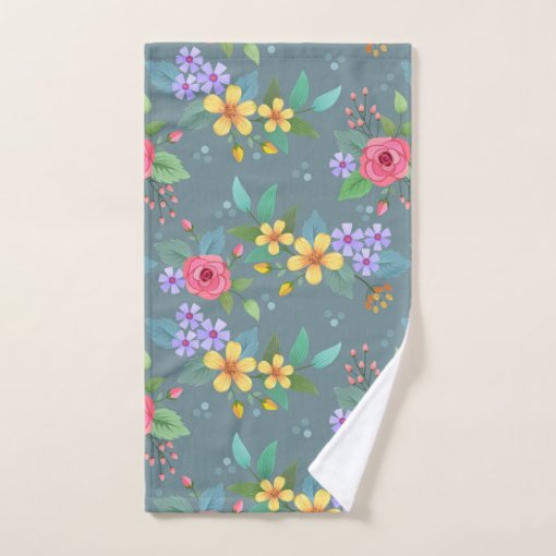 Pretty Colorful Hand Drawn Flower Pattern Bath Towel Set | Zazzle