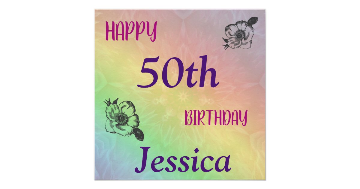 Pretty Colorful Happy 50th Birthday Poster | Zazzle