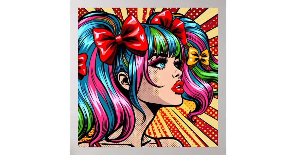 Pretty Colorful Pop Art Comic Girl not vectorized Poster | Zazzle