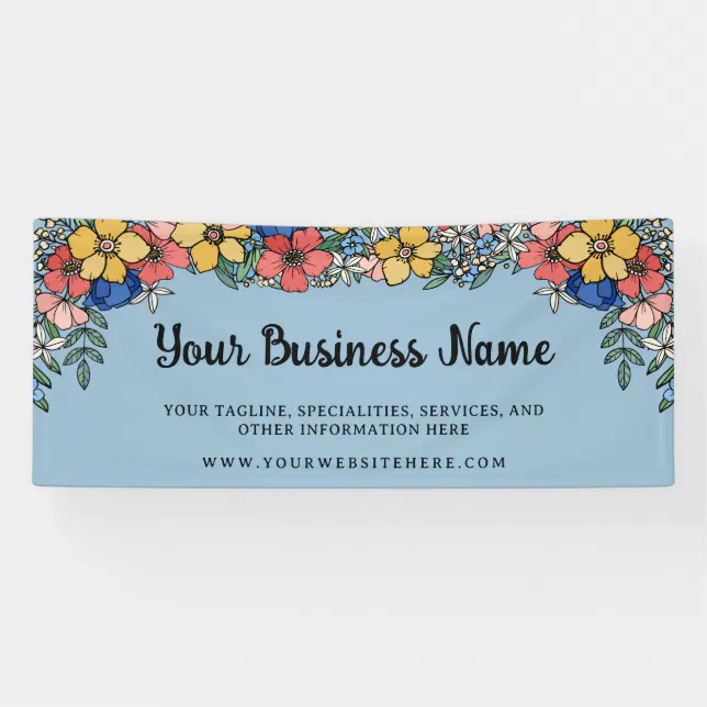 Pretty Coral Yellow Blue Floral Business Name Banner | Zazzle