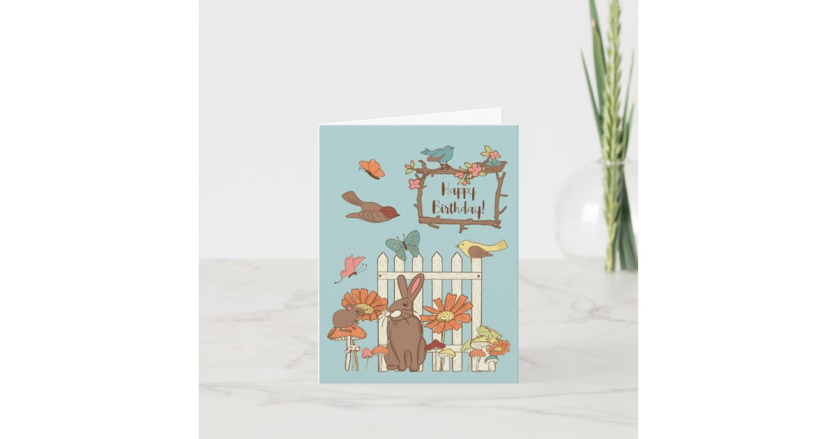 Pretty Cottagecore Birds and Animals Birthday Card | Zazzle
