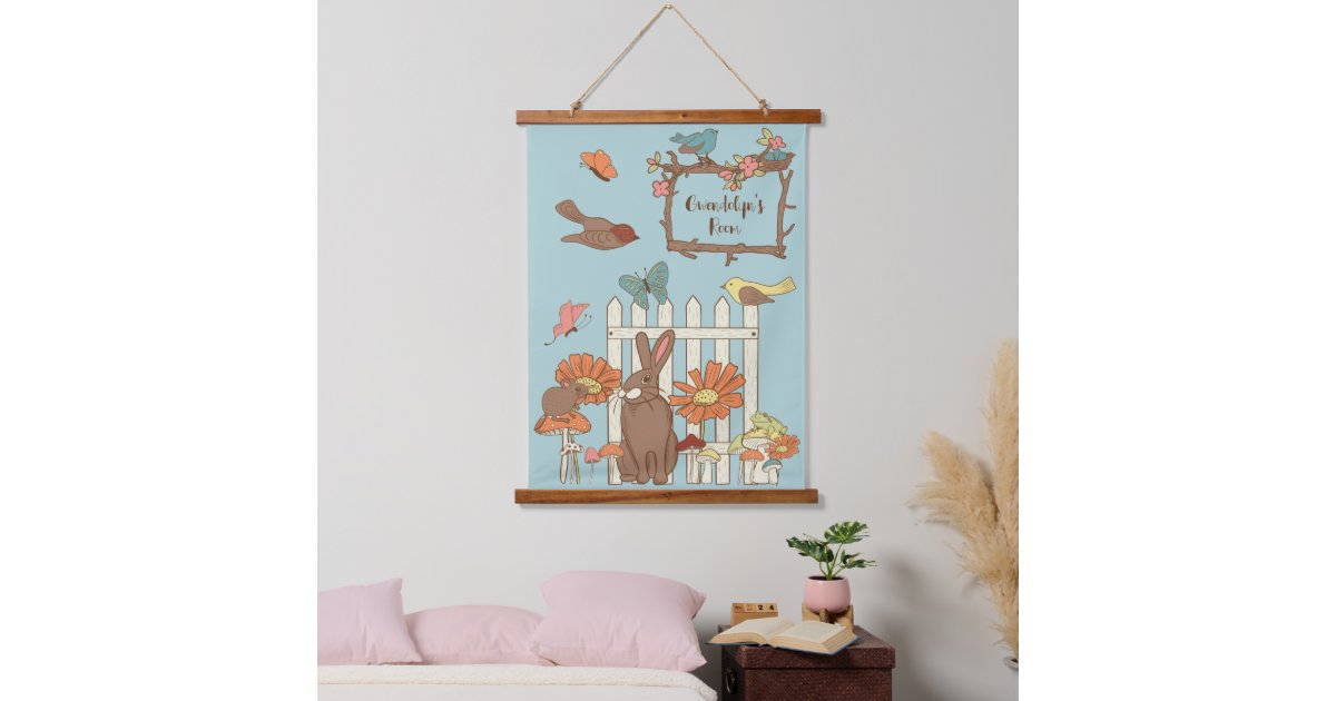 Pretty Cottagecore Birds and Animals Personalized Hanging Tapestry | Zazzle