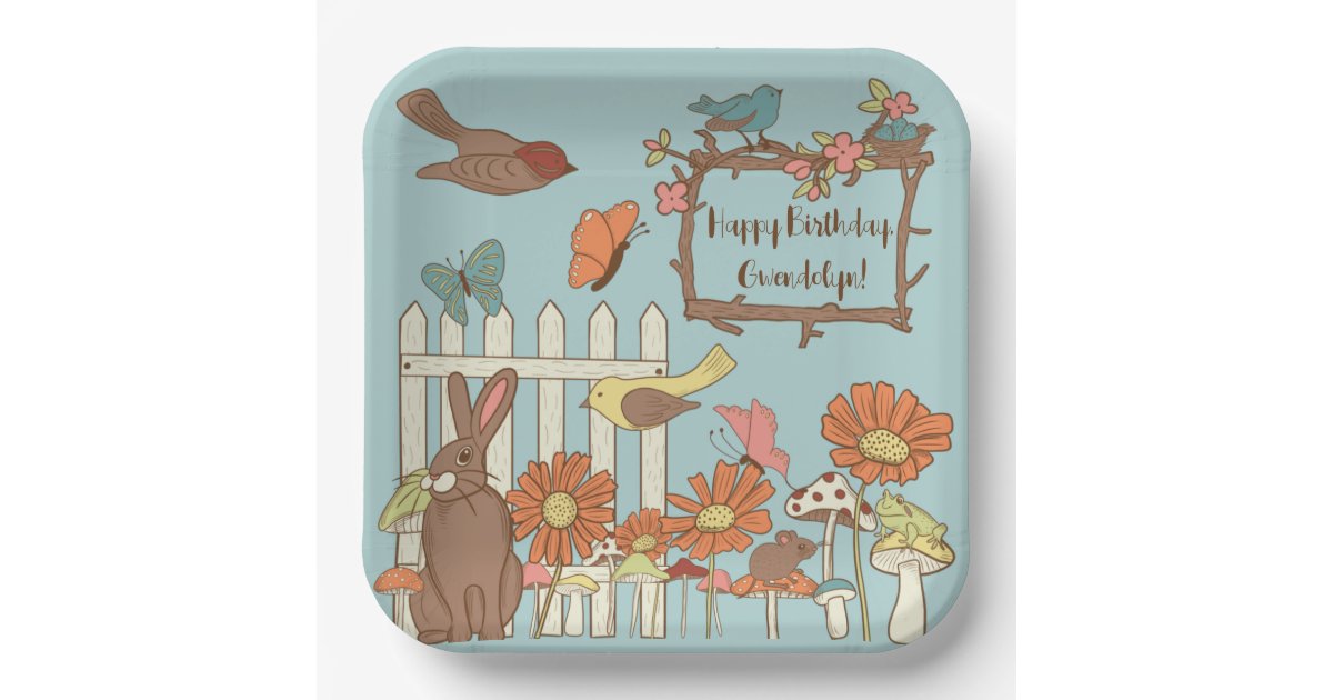 Pretty Cottagecore Birds and Animals Personalized Paper Plates | Zazzle
