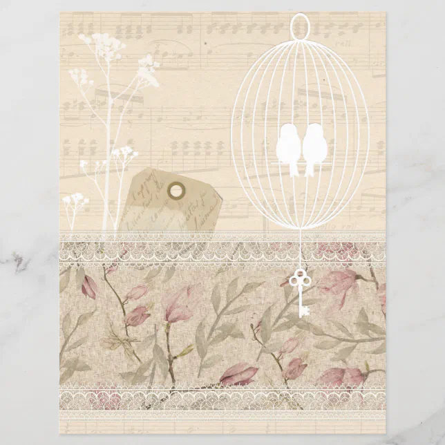 Pretty Cream & Lace Floral Scrapbook Paper | Zazzle