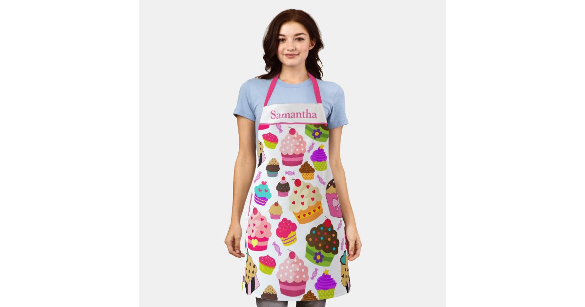 Pretty Cupcake Baking Pattern Apron | Zazzle