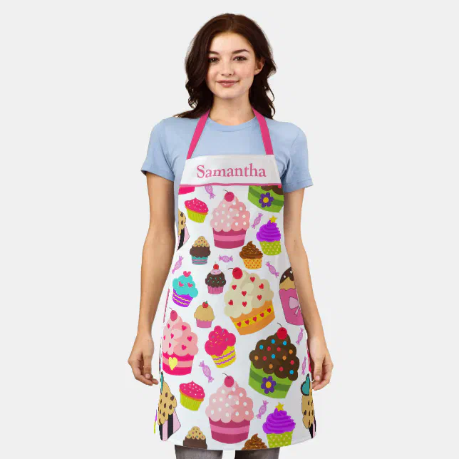 Pretty Cupcake Baking Pattern Apron | Zazzle