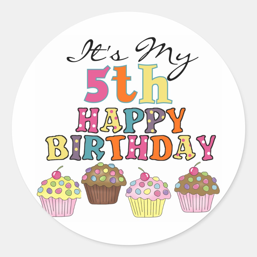 Pretty Cupcakes 5th Birthday Tshirts and Gifts Classic Round Sticker ...