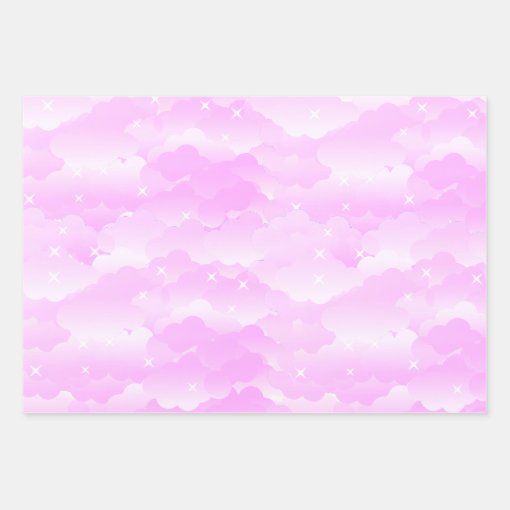 Pretty Cute Pastel Pink Aesthetic Cloud Stars Wrapping Paper Sheets ...