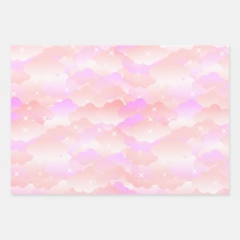 Pretty Cute Pastel Pink Aesthetic Cloud Stars Wrapping Paper Sheets ...