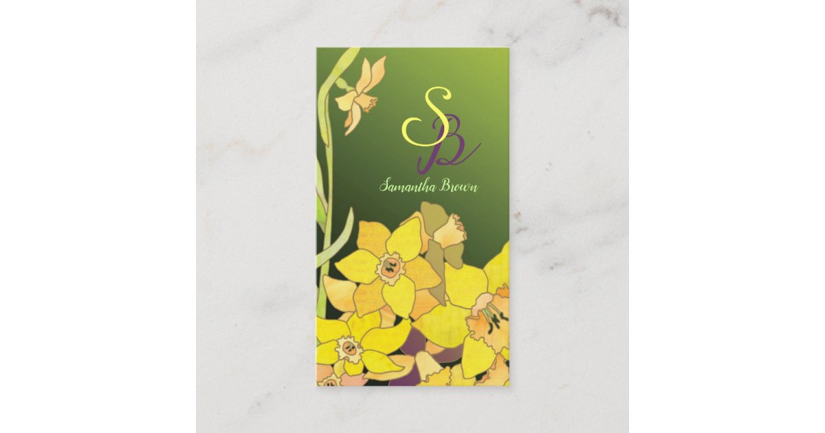 Pretty Daffodils Monogram Business Card | Zazzle