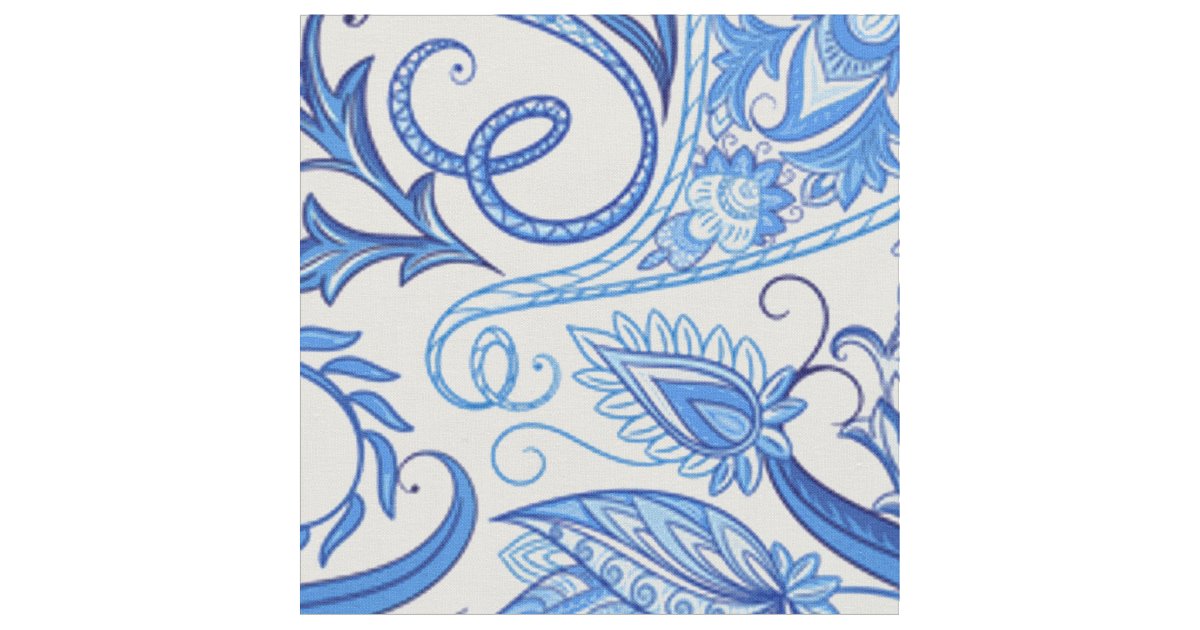Pretty Dark And Light Blue Floral Paisley Pattern Fabric | Zazzle
