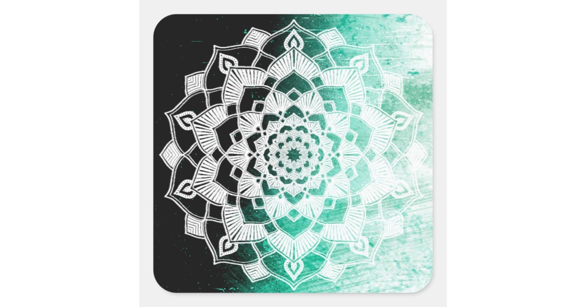 Pretty Deep Green Mandala Abstract Square Sticker | Zazzle