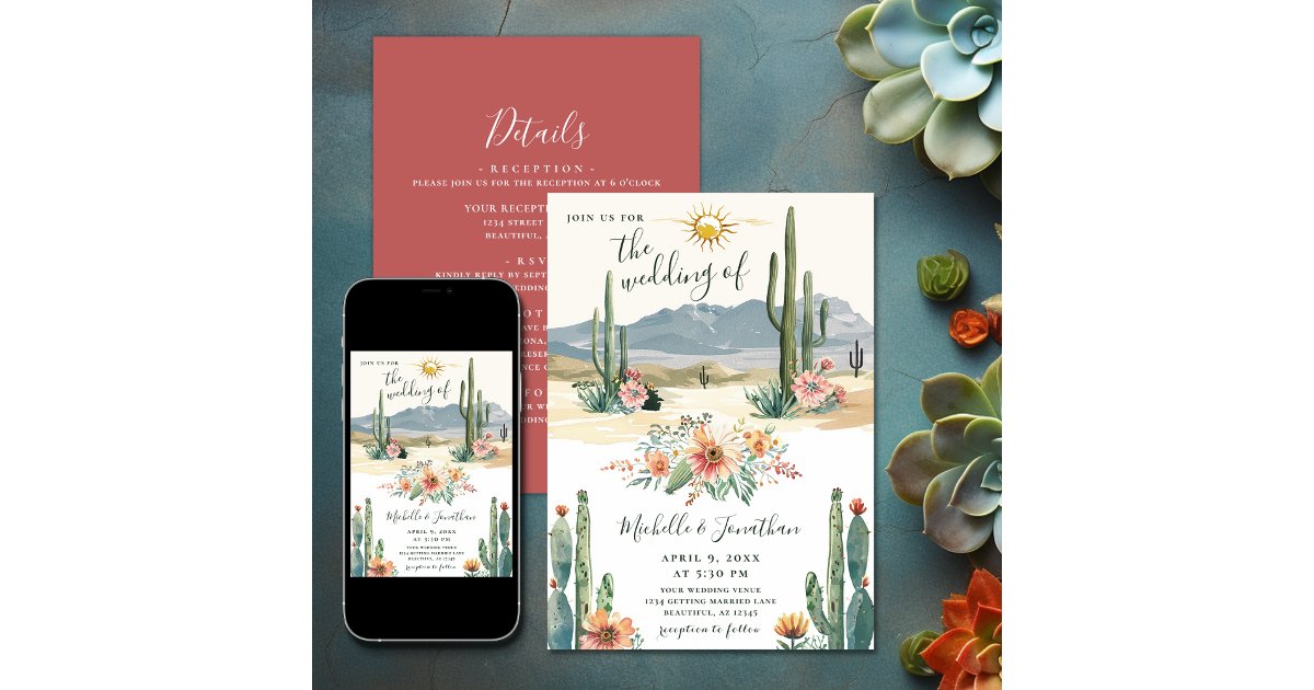Pretty Desert Flowering Cactus All in One Wedding Invitation | Zazzle
