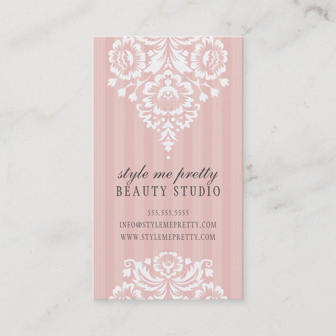 PRETTY DESIGN simple floral white pale pink grey Business Card | Zazzle