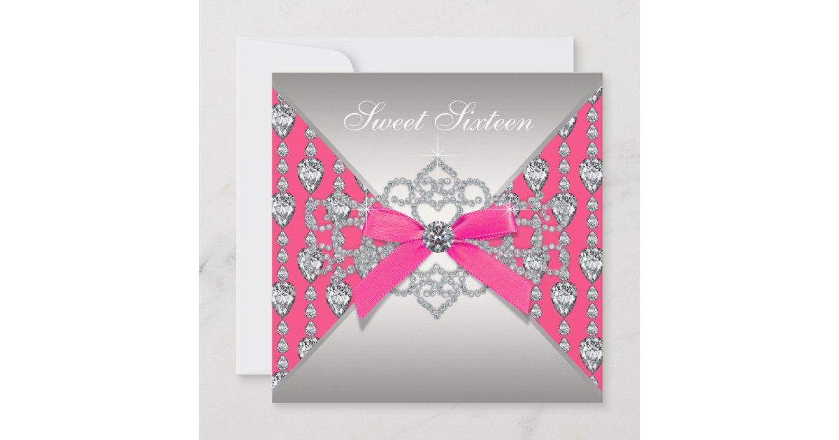 Pretty Diamond Hot Pink Birthday Party Invitation | Zazzle