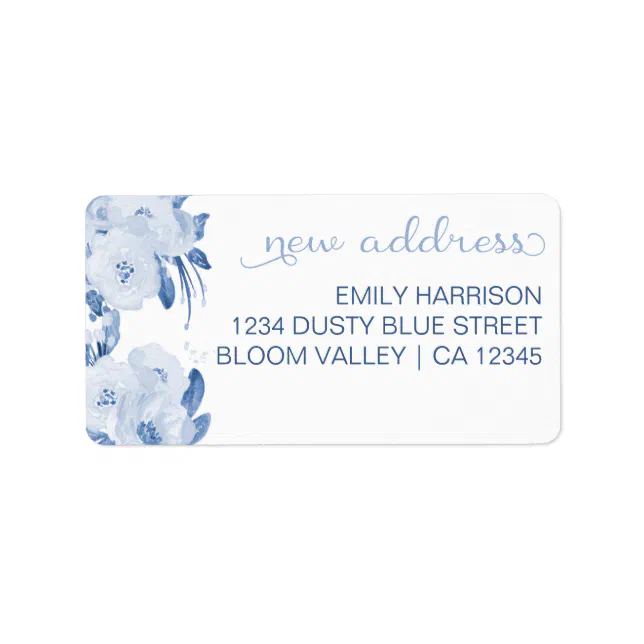 Pretty Dusty Blue Flowers New Address Label | Zazzle