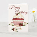 Pretty Elegant Cherry Cupcake Happy Birthday Card | Zazzle
