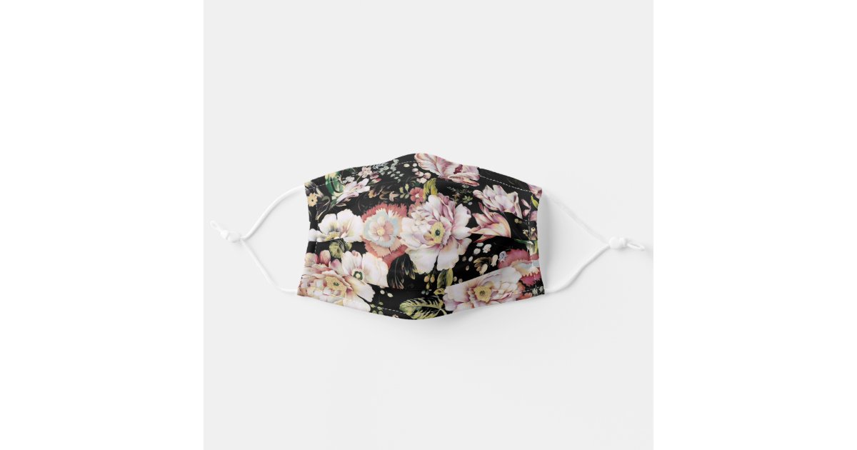 pretty elegant girly chic pink black floral adult cloth face mask | Zazzle