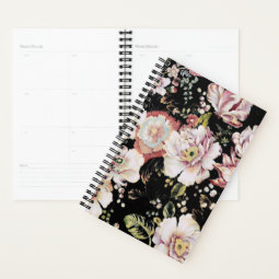 pretty elegant girly chic pink black floral planner | Zazzle