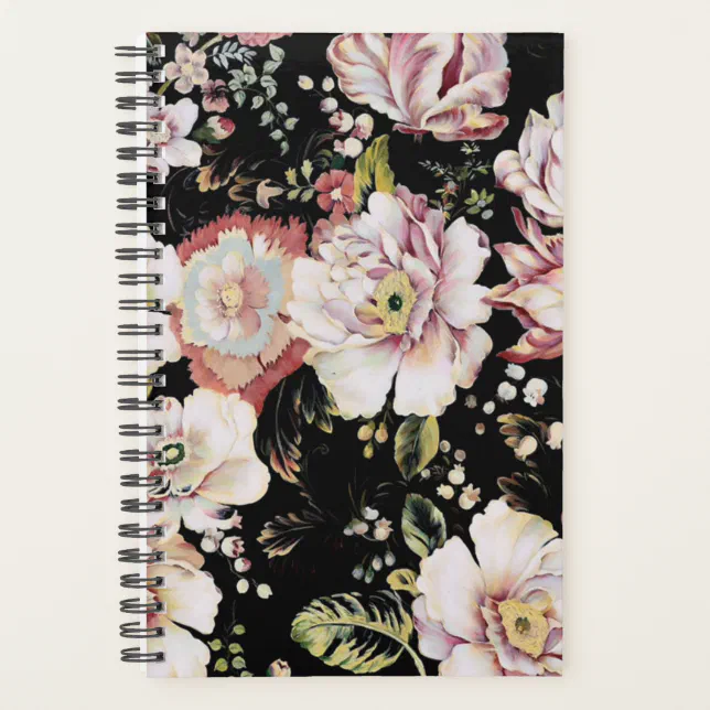 pretty elegant girly chic pink black floral planner | Zazzle