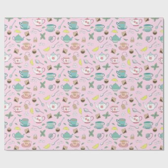 Pretty English Tea Party Teacups Teapots Pattern Wrapping Paper | Zazzle