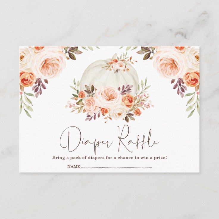 Pretty Fall Flower Pumpkin Baby Diaper Raffle Enclosure Card | Zazzle