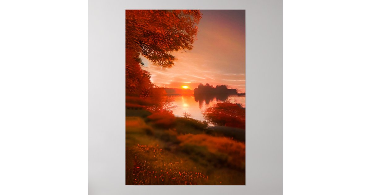 Pretty Fall Landscape lake sunset nature Poster | Zazzle