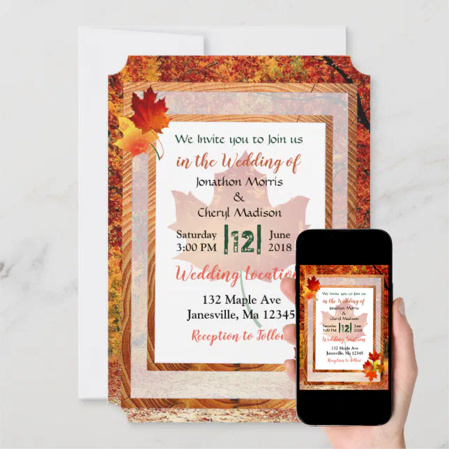 Pretty Fall Trees Themed Wedding Invitations | Zazzle