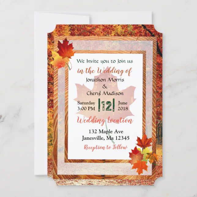 Pretty Fall Trees Themed Wedding Invitations | Zazzle