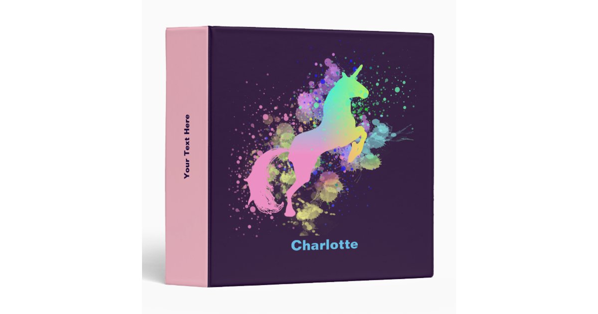 Pretty Fantasy Rainbow Unicorn Personalized 3 Ring Binder | Zazzle