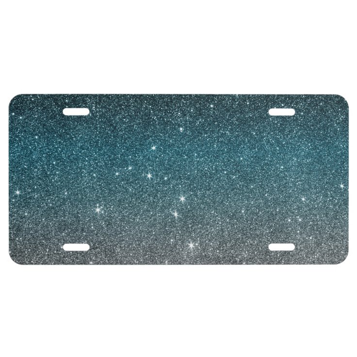 Pretty Faux Glitter Gradient in Black, Blue, White License Plate | Zazzle
