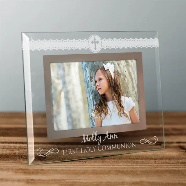 Pretty First Communion Etched Glass Picture Frame | Zazzle
