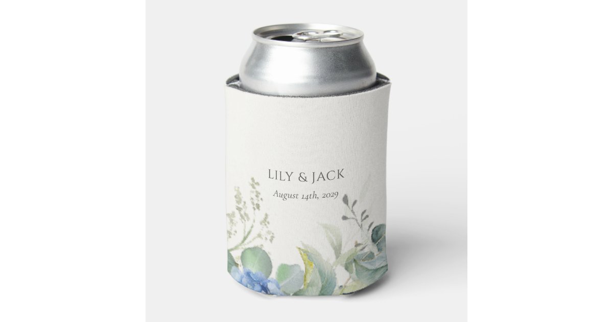 Pretty Floral Blue Hydrangea Event Wedding Can Cooler | Zazzle