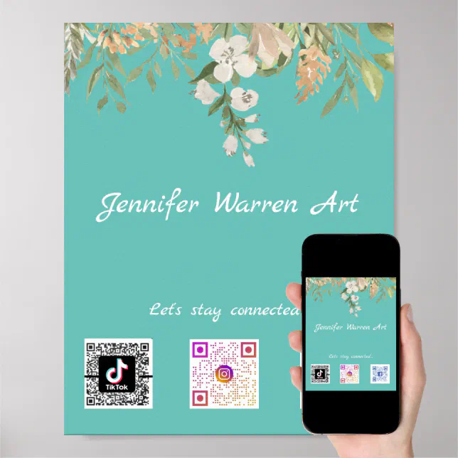 Pretty Floral Border Social Media QR Codes Poster | Zazzle