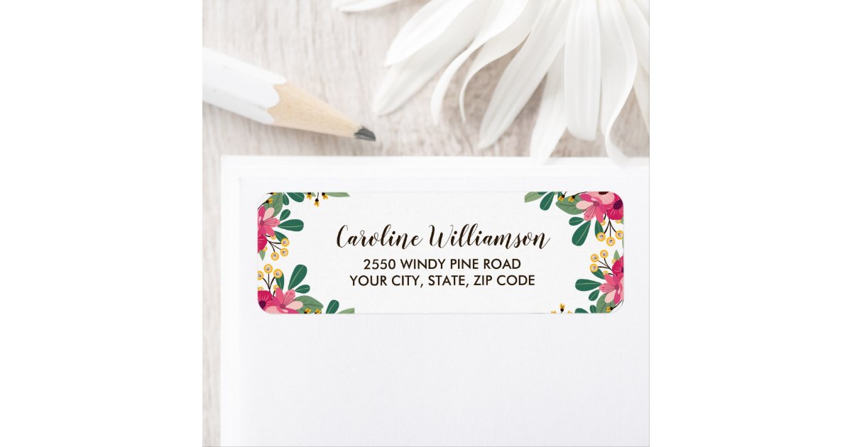 Pretty Floral Botanical Pink Flowers Custom Label | Zazzle