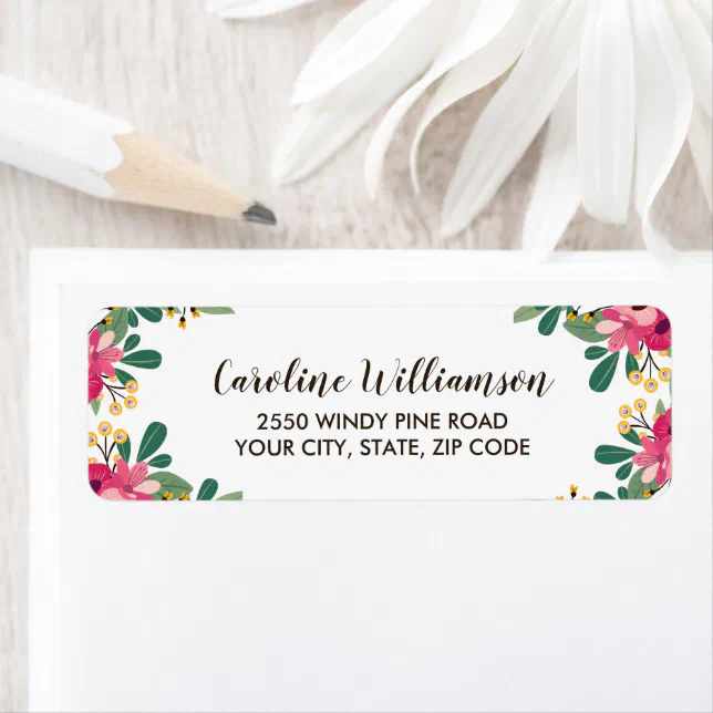 Pretty Floral Botanical Pink Flowers Custom Label | Zazzle