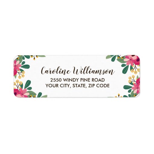 Pretty Floral Botanical Pink Flowers Custom Label | Zazzle