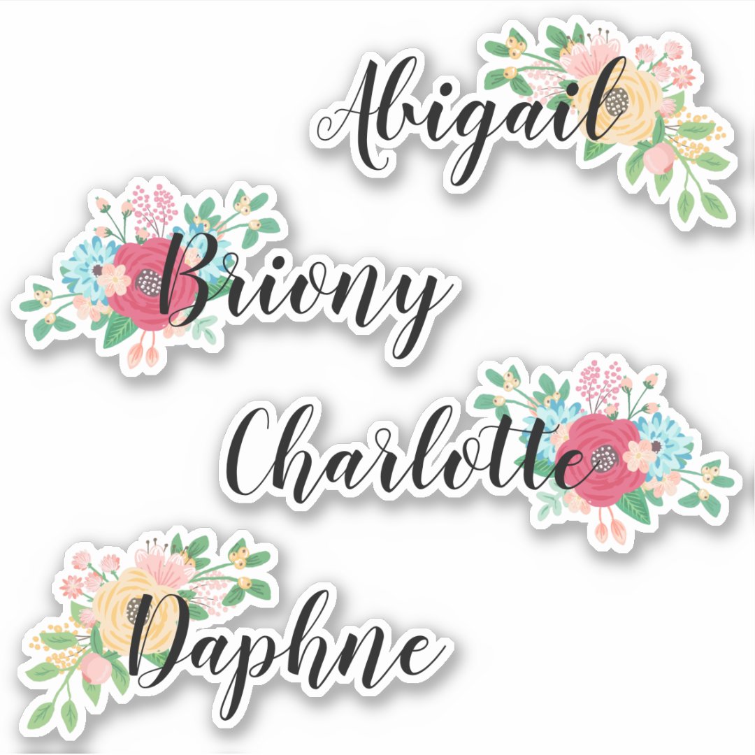 Pretty Floral Bouquet Add Calligraphy Name Sticker | Zazzle