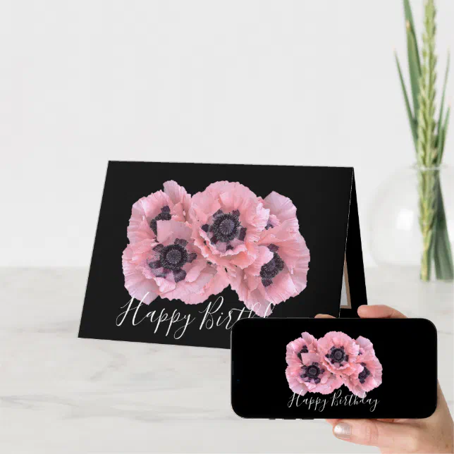 Pretty Floral Bouquet Pink Poppy Flower Birthday Card | Zazzle
