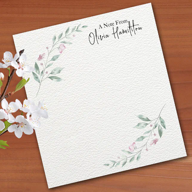 Pretty Floral Branch "A Note From" Notepad | Zazzle