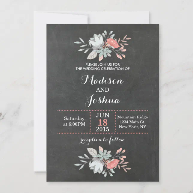 Pretty Floral Chalkboard Wedding Invitations | Zazzle