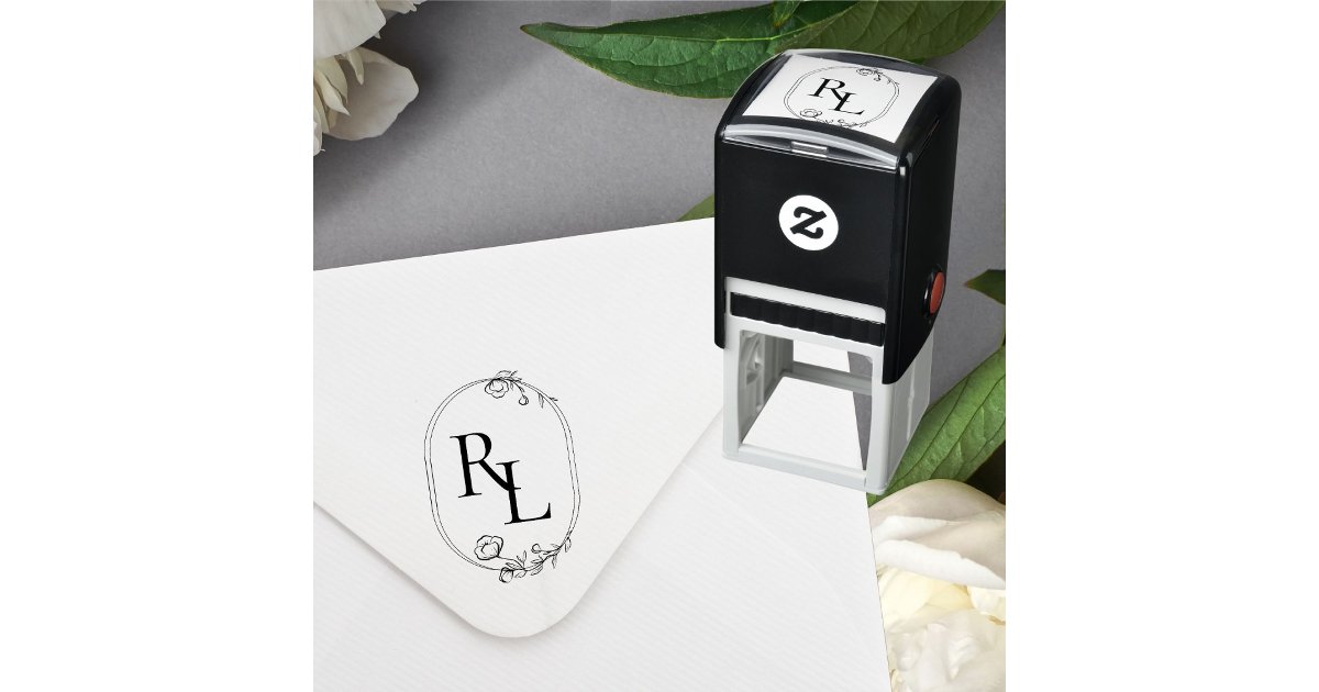 Pretty Floral Couple Initials Wedding Monogram Self-inking Stamp | Zazzle