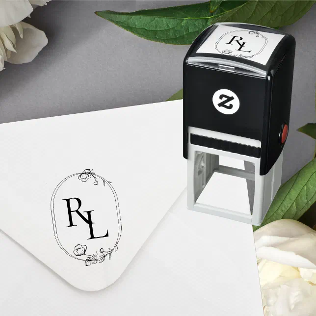 Pretty Floral Couple Initials Wedding Monogram Self-inking Stamp | Zazzle